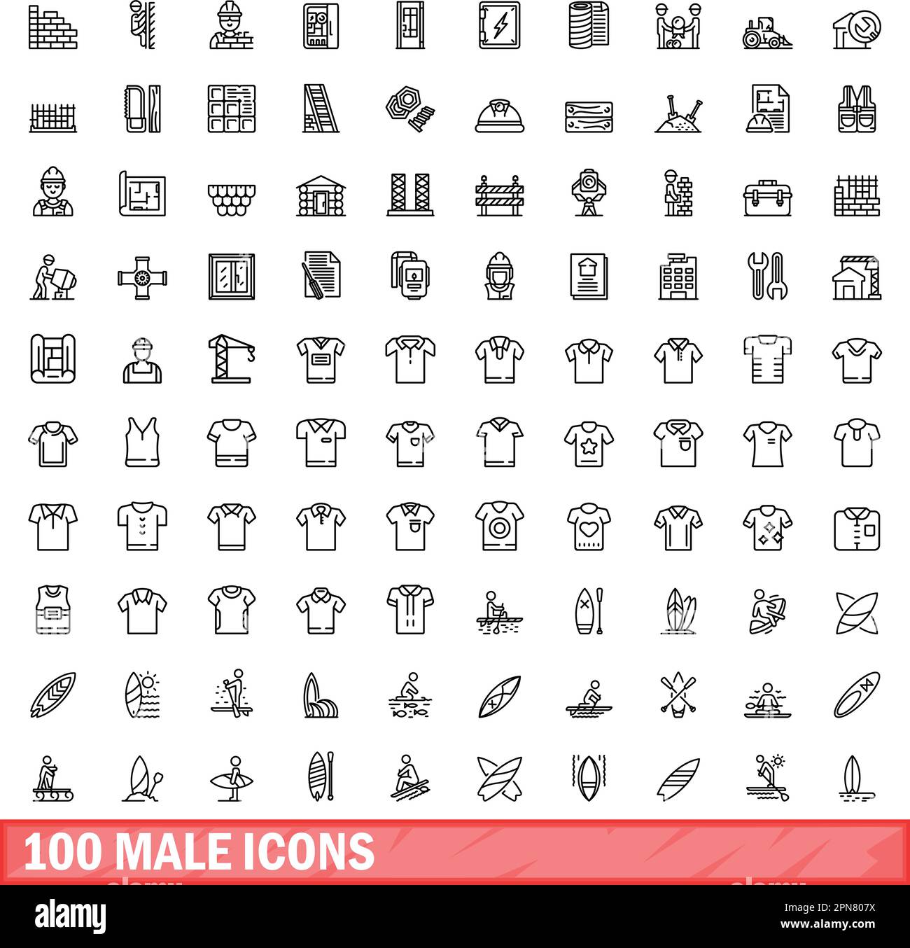 100 male icons set. Outline illustration of 100 male icons vector set ...