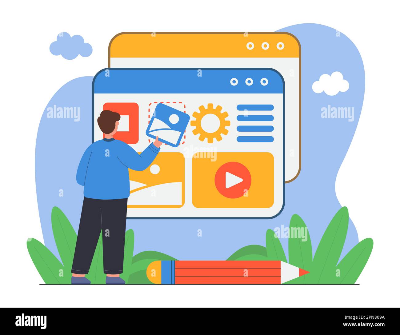 Creator adding information on website flat vector illustration Stock ...