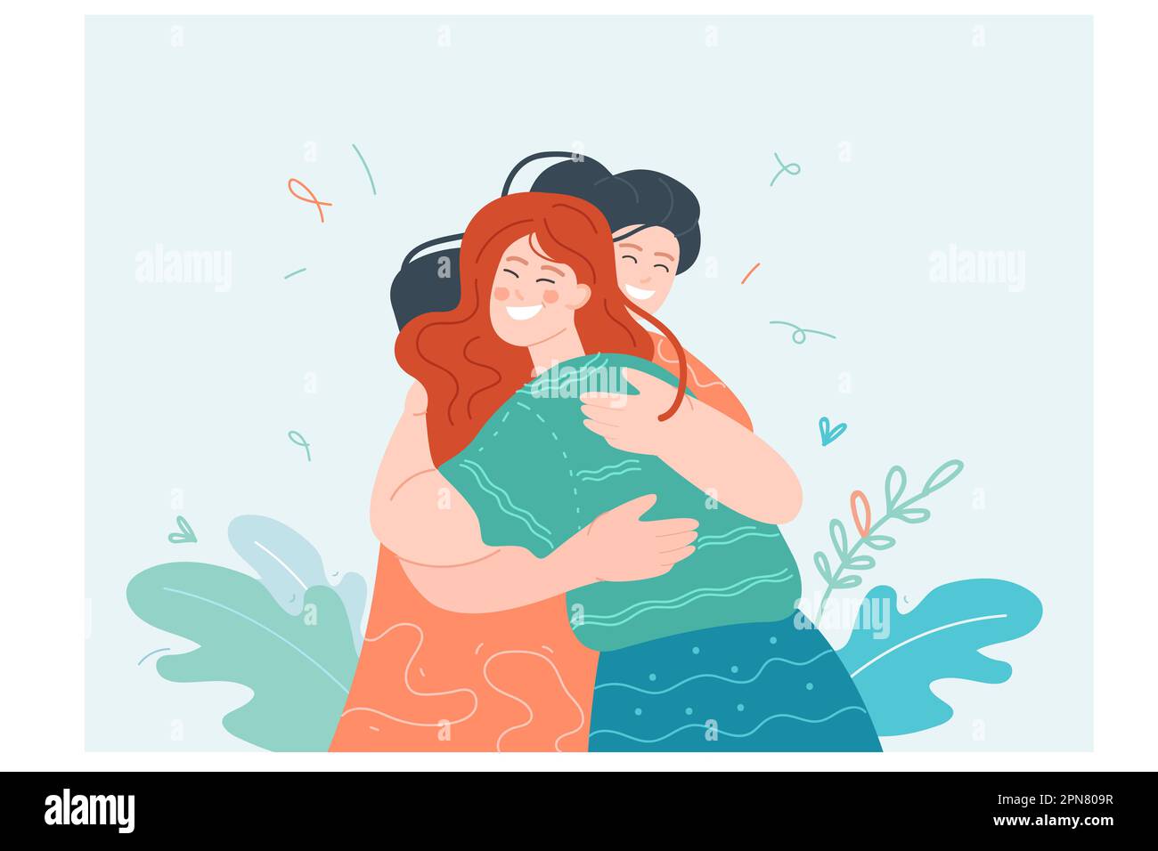 Cartoon illustration two friends hugging hi-res stock photography and ...