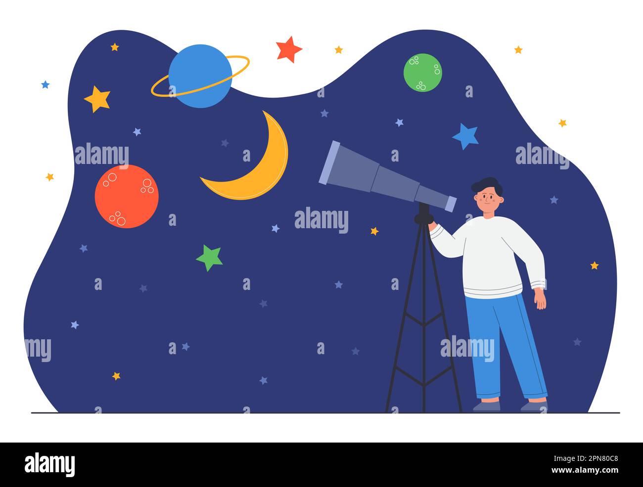 Man looking through telescope cartoon hi-res stock photography and ...