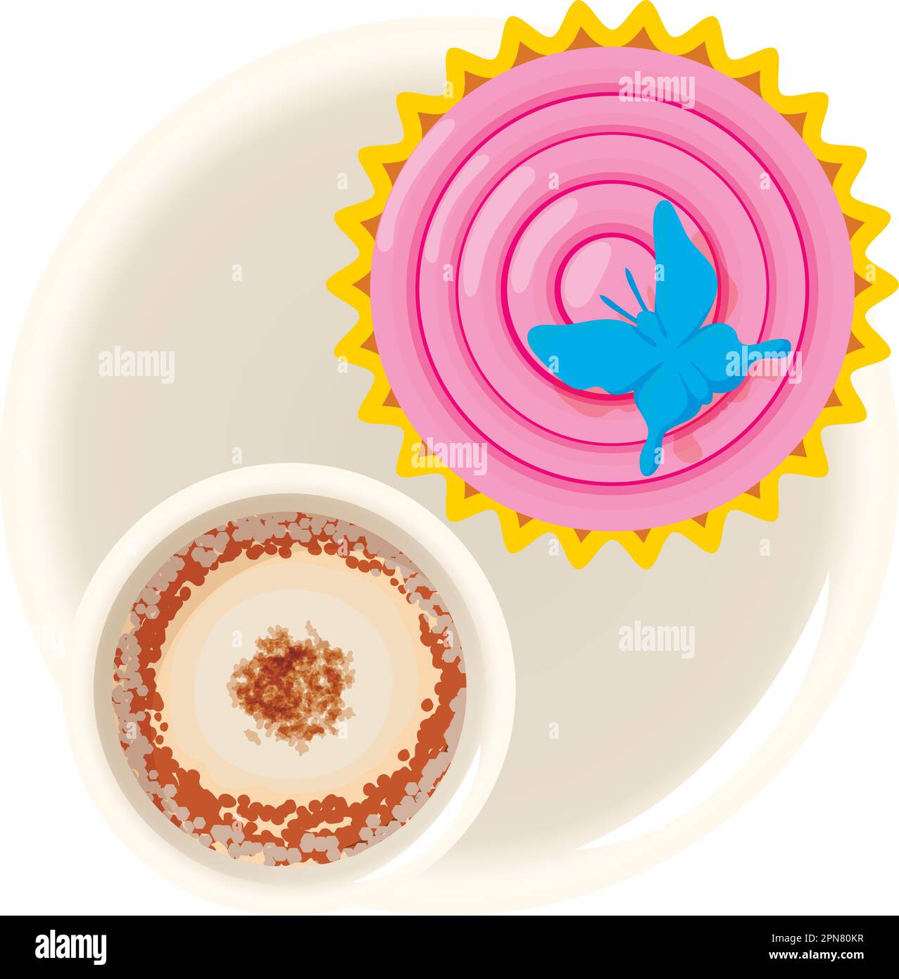 Mousse cake icon isometric vector. Bright fruit mousse cake and latte ...