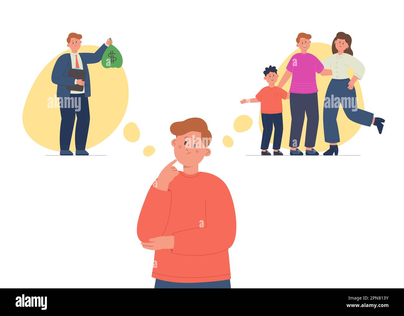 Male cartoon character choosing between work and family Stock Vector ...