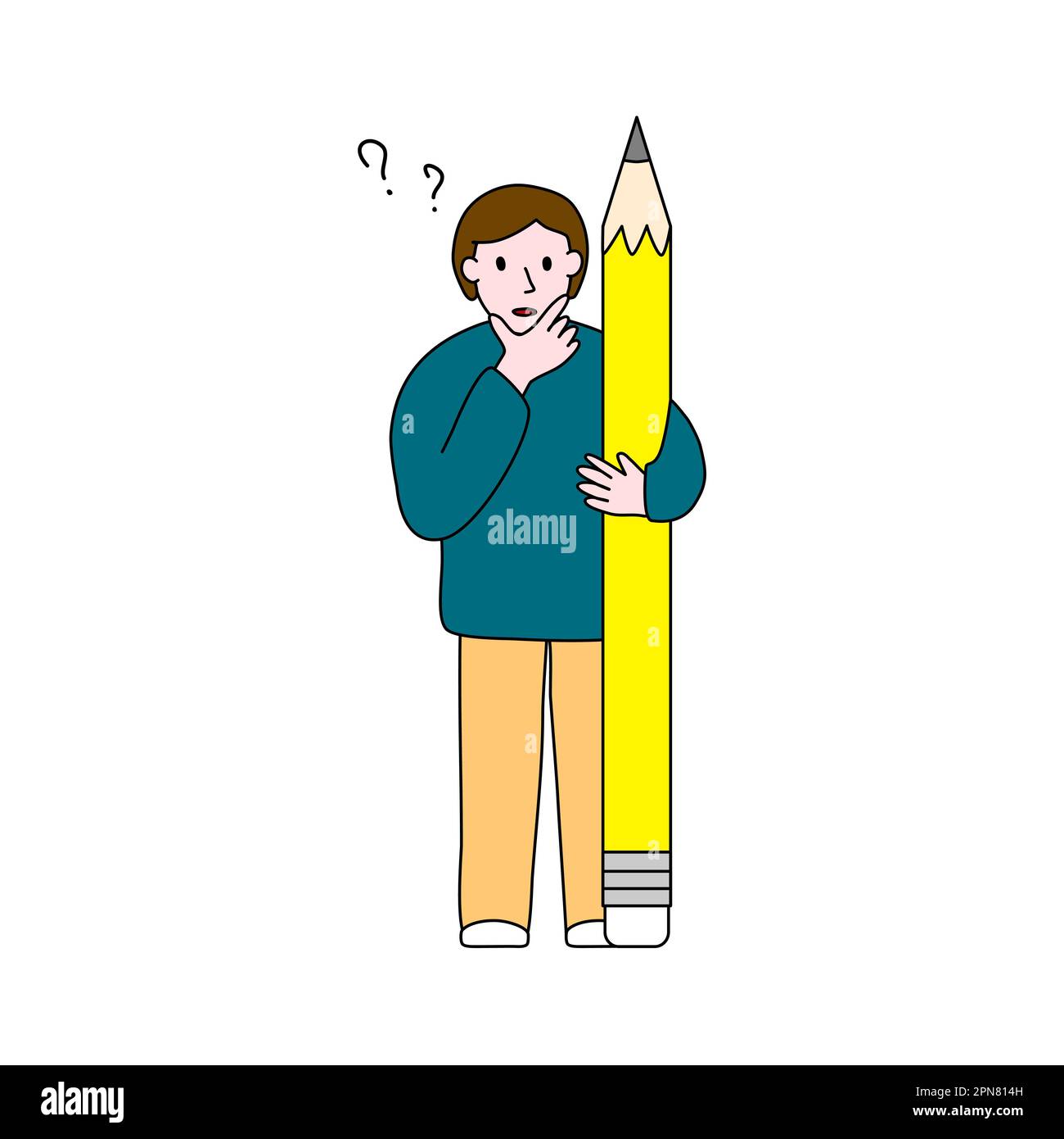 Student with pencil thinking about solving a problem, education ...