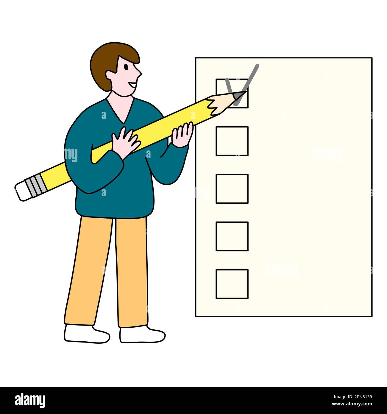 Student with pencil make checkmark, education, science or back to ... Student with pencil make checkmark, education, science or back to ...