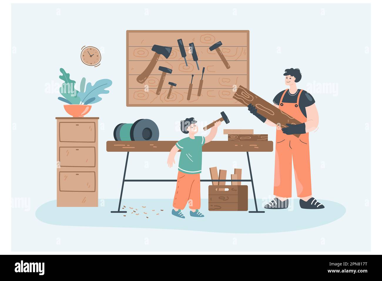 Cartoon dad and son doing carpentry work Stock Vector Image & Art - Alamy