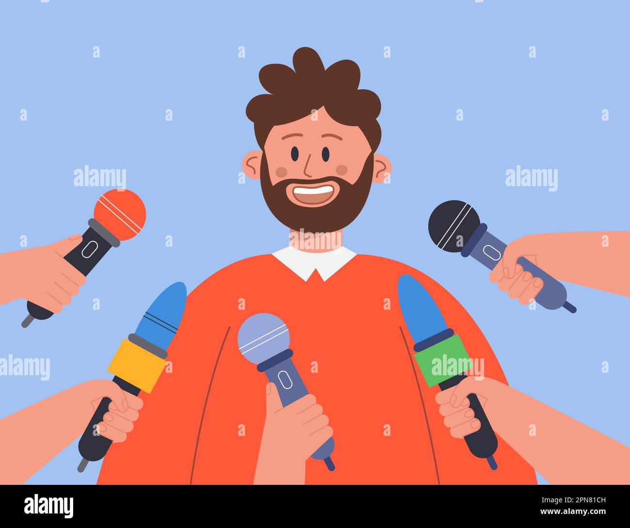 Happy man giving interview to press flat vector illustration Stock ...