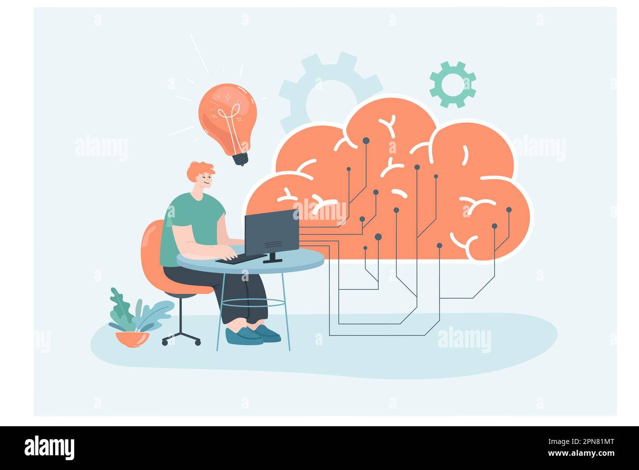 Programmer working with digital brain and computer, learning AI Stock Vector Image & Art - Alamy