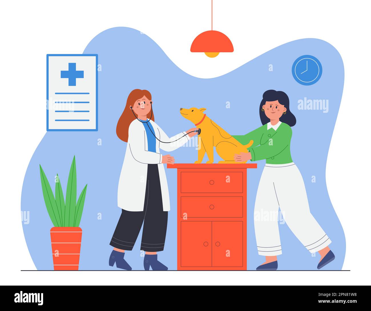 Female dog owner at medical checkup at veterinary clinic Stock Vector ...