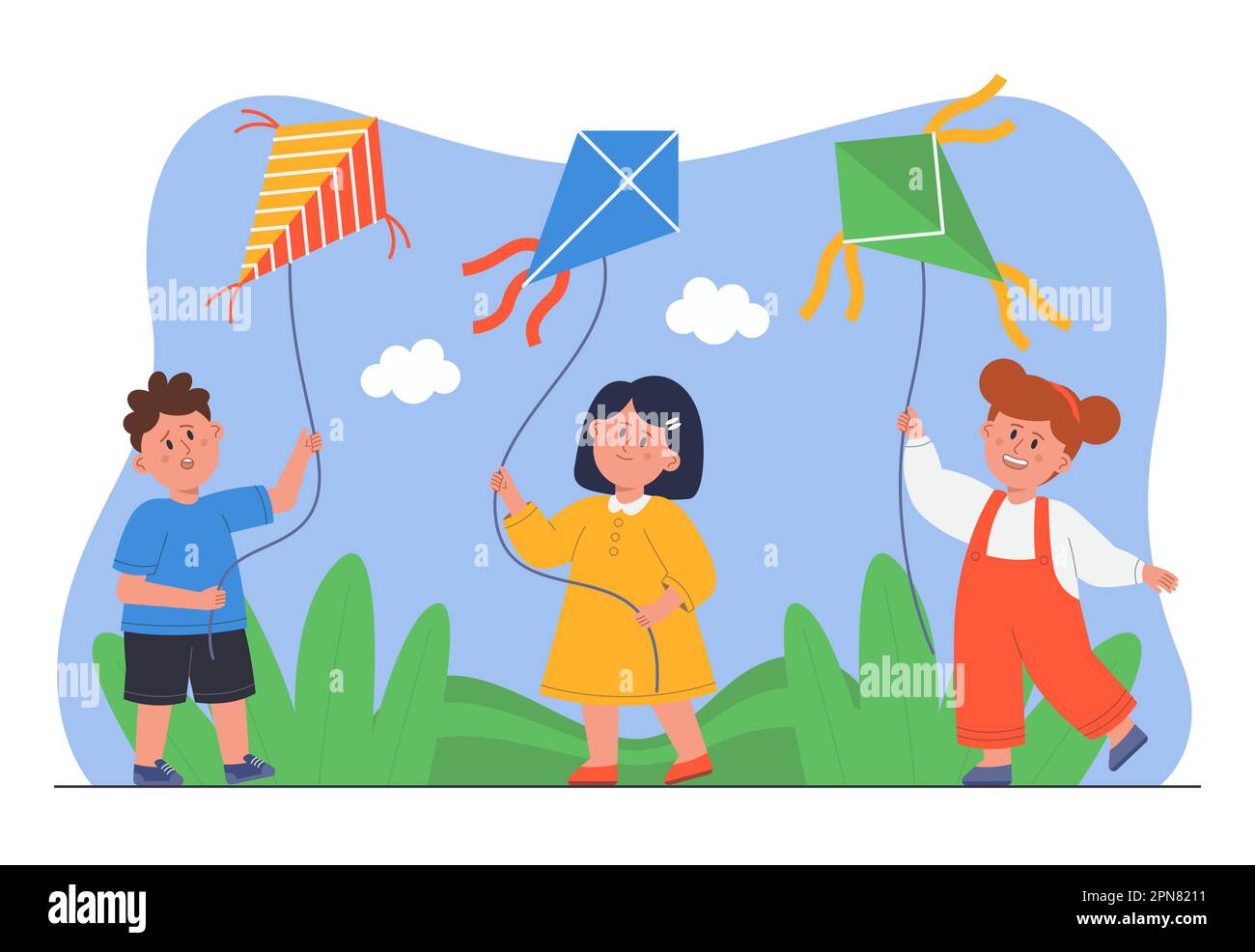 Kids Flying Kites Clip Art