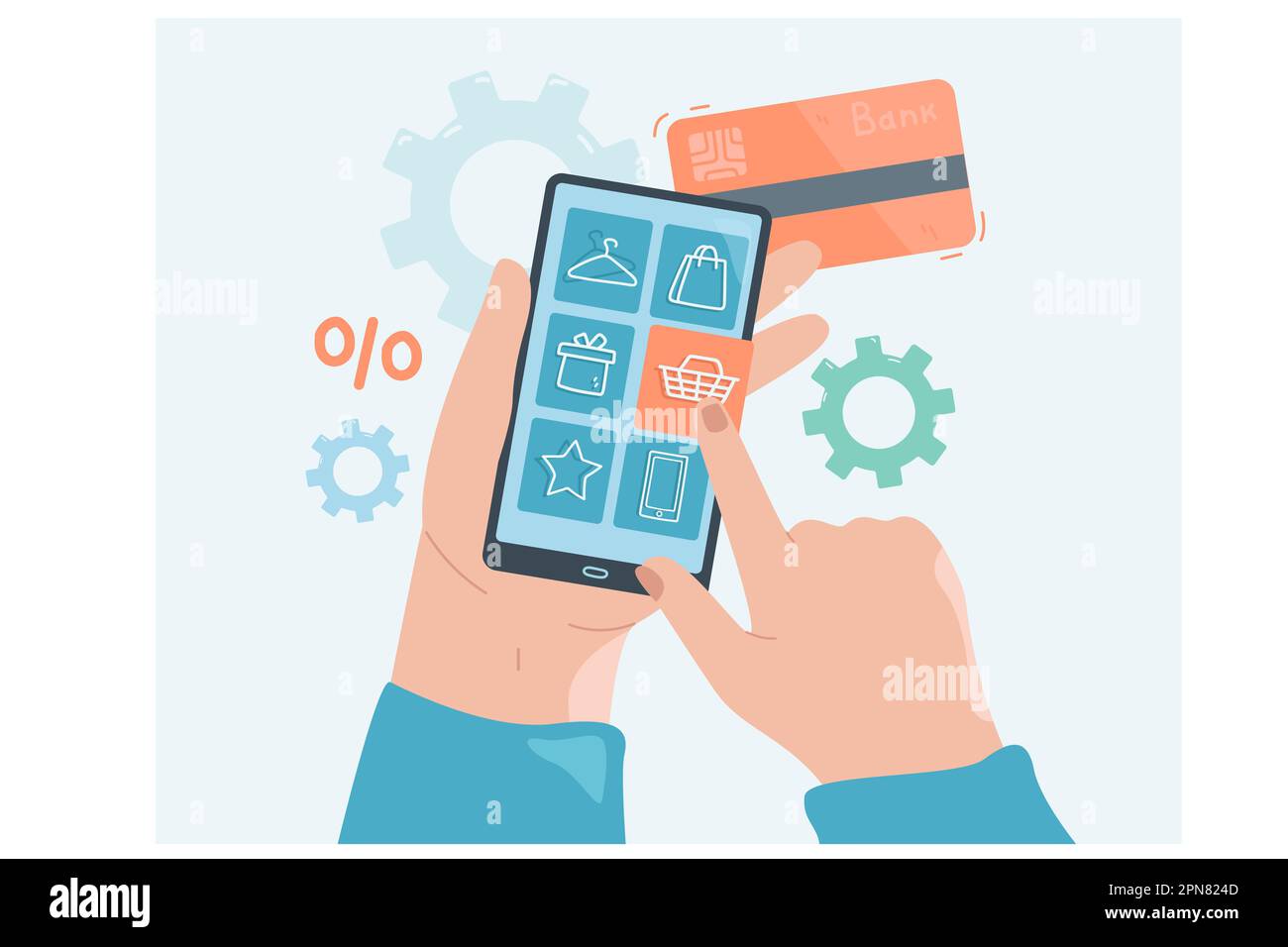 Hand choosing goods online on tablet flat vector illustration Stock ...