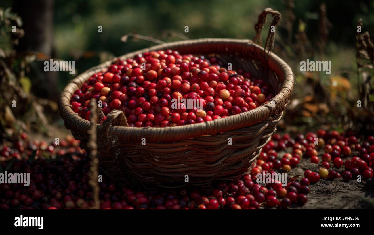 Coffee basket full of ripe coffee Stock Photo - Alamy
