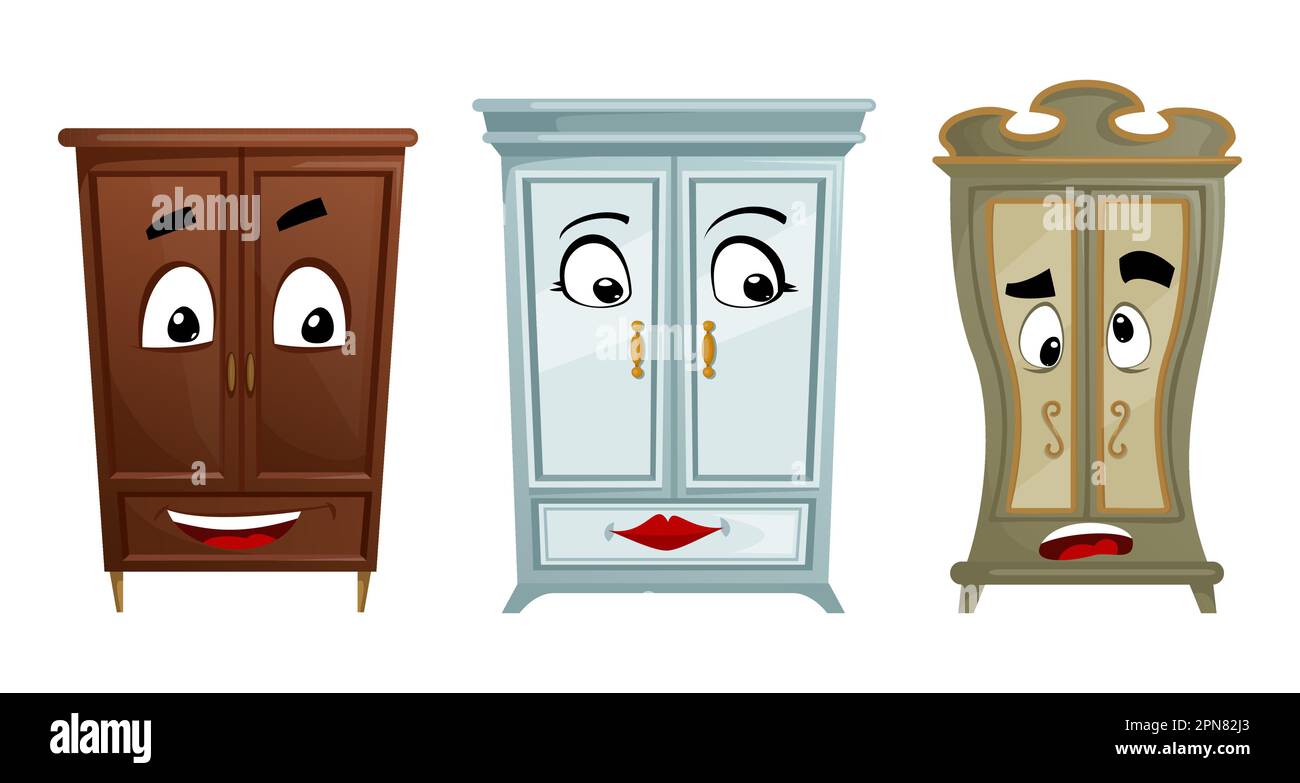 Wardrobes with funny face expressions vector set Stock Vector Image ...