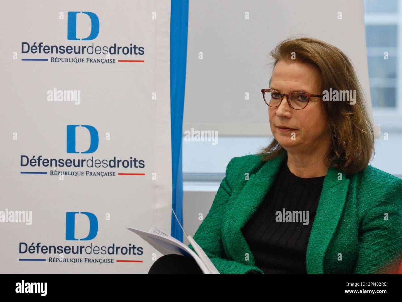 Paris, France. 17th Apr, 2023. The Defender of Rights, Claire Hedon ...