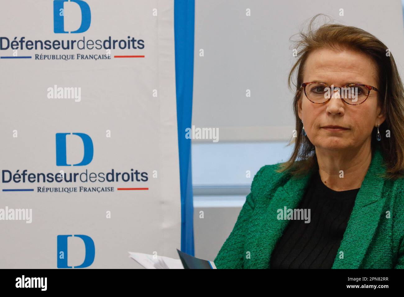 Paris, France. 17th Apr, 2023. The Defender of Rights, Claire Hedon ...