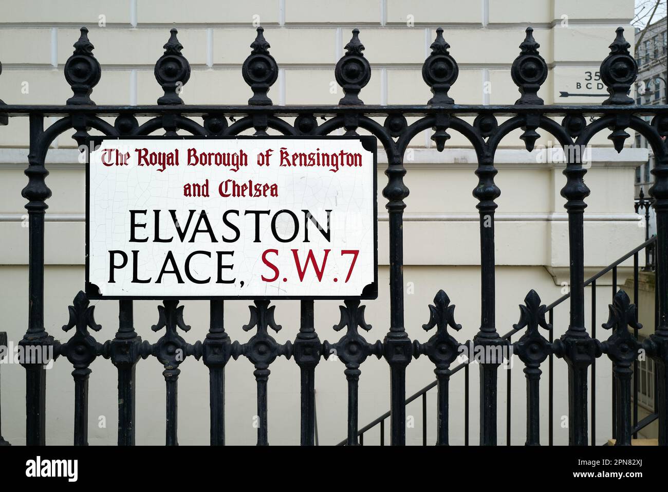 Street sign for Elvaston place, London SW7, England Stock Photo - Alamy