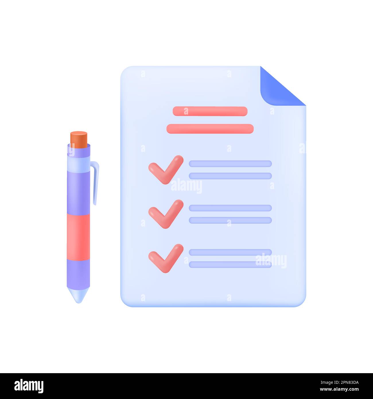 Pen and sheet of paper with checklist 3D icon Stock Vector Image & Art ...
