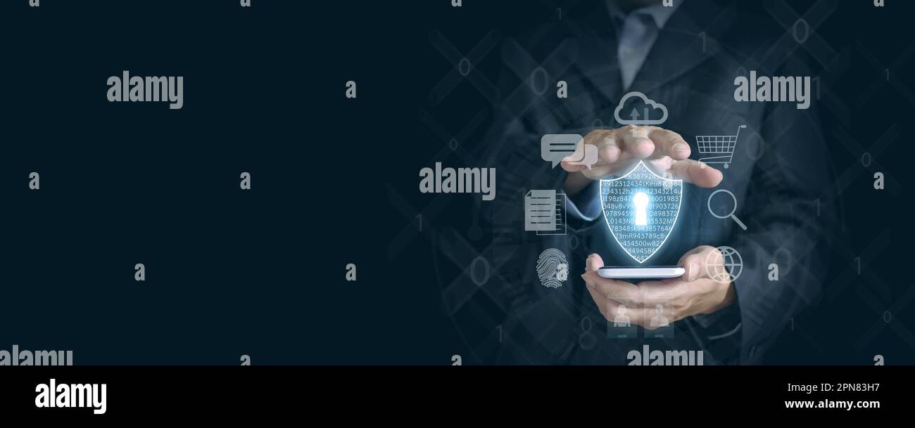 Securely Navigating the Digital World: Businessman's Hand Holds ...