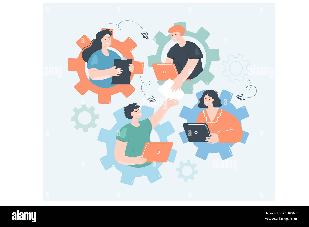 Strong team of employees working together inside gears Stock Vector ...