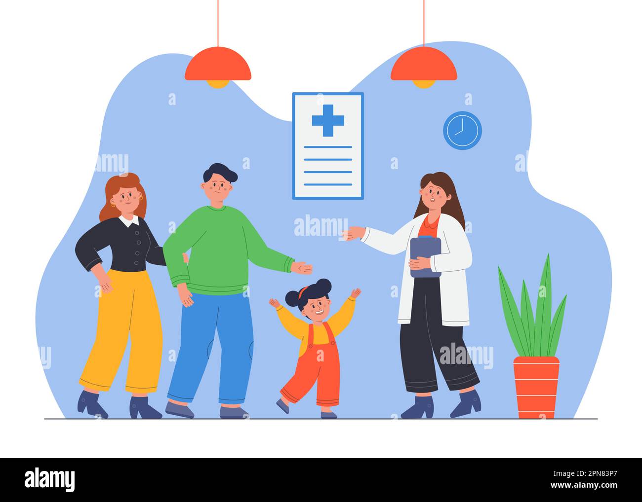 Family with kid visiting pediatrician flat vector illustration Stock ...
