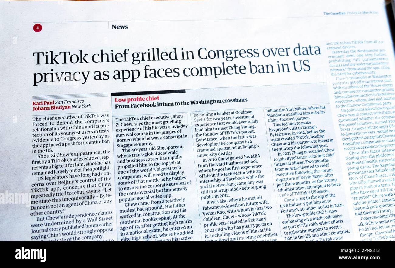 Tiktok Chief Grilled In Congress Over Data Privacy As App Faces