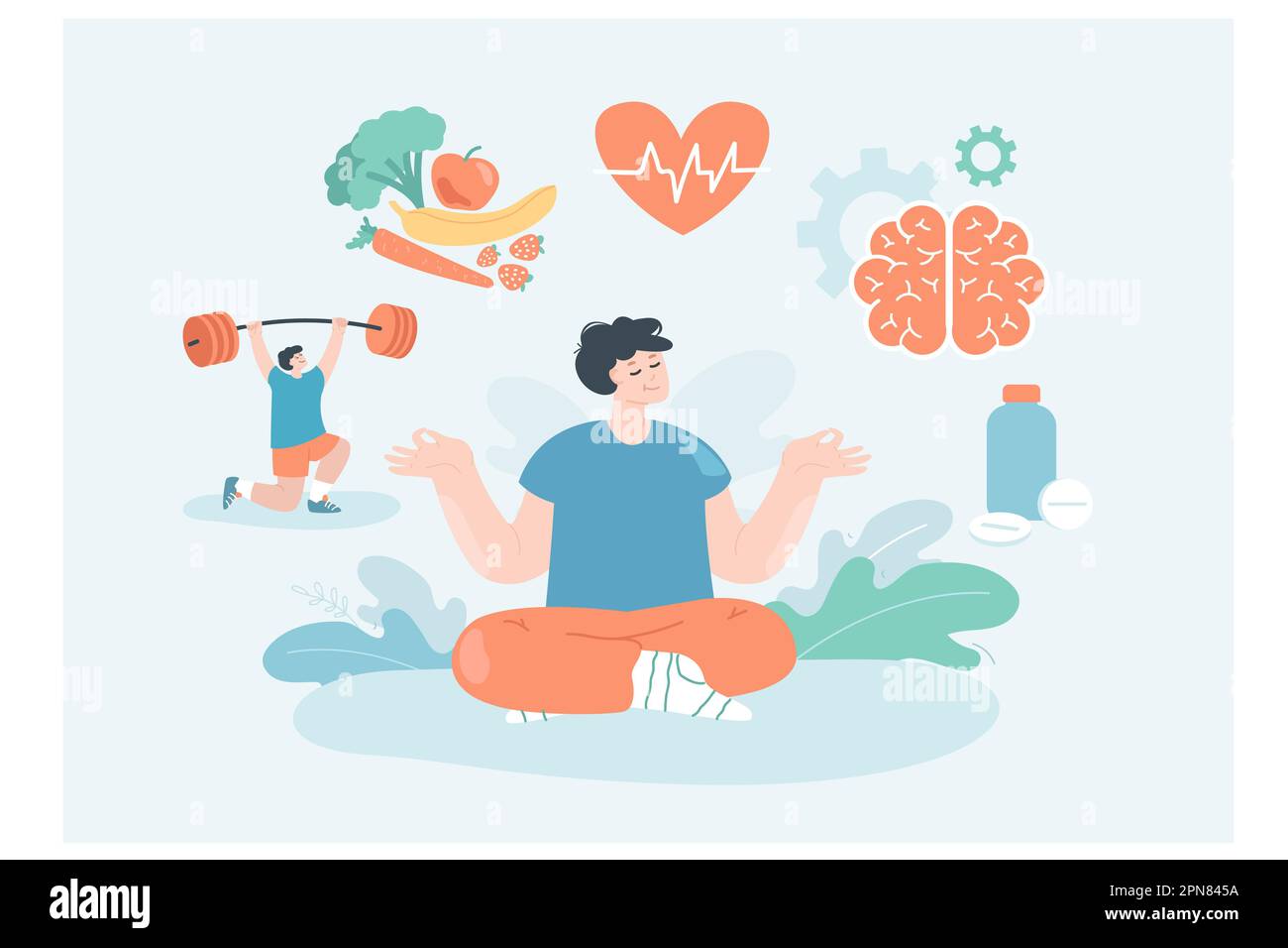 Healthy lifestyle and healing habits of meditating person Stock Vector ...