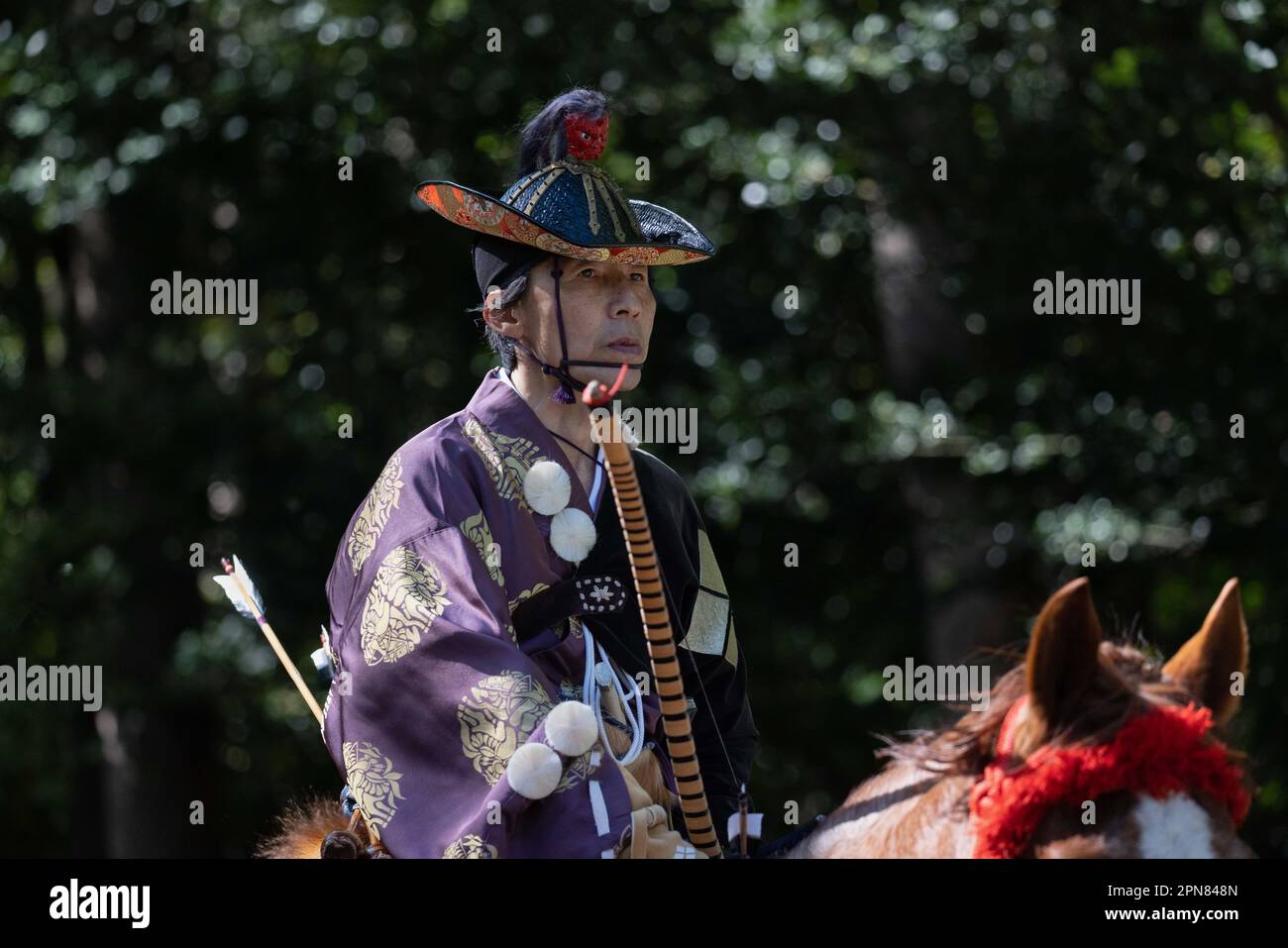 Kamakura, Japan. 16th Apr, 2023. Yabusame (Japanese horseback archery ...