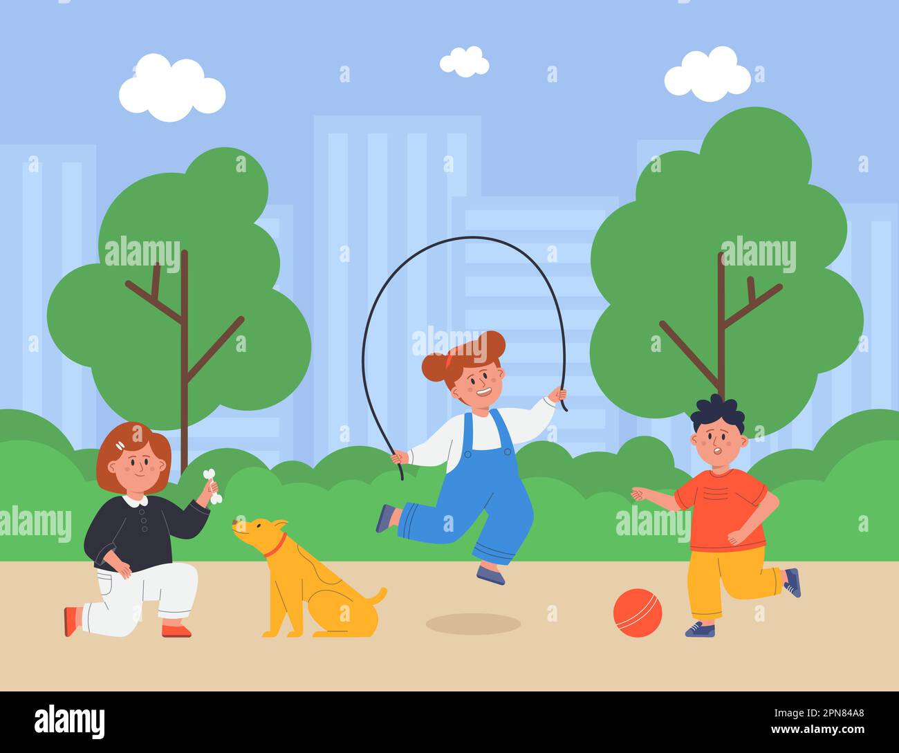 Preschool kids playing in playground of park or garden Stock Vector ...