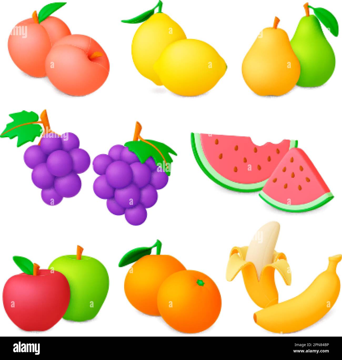 Fruits 3d icons. Isolated realistic fruit, tropical juicy elements ...