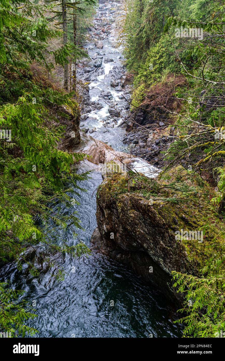 A view of the Snaqualmie River below from Twin Falls in Washington ...