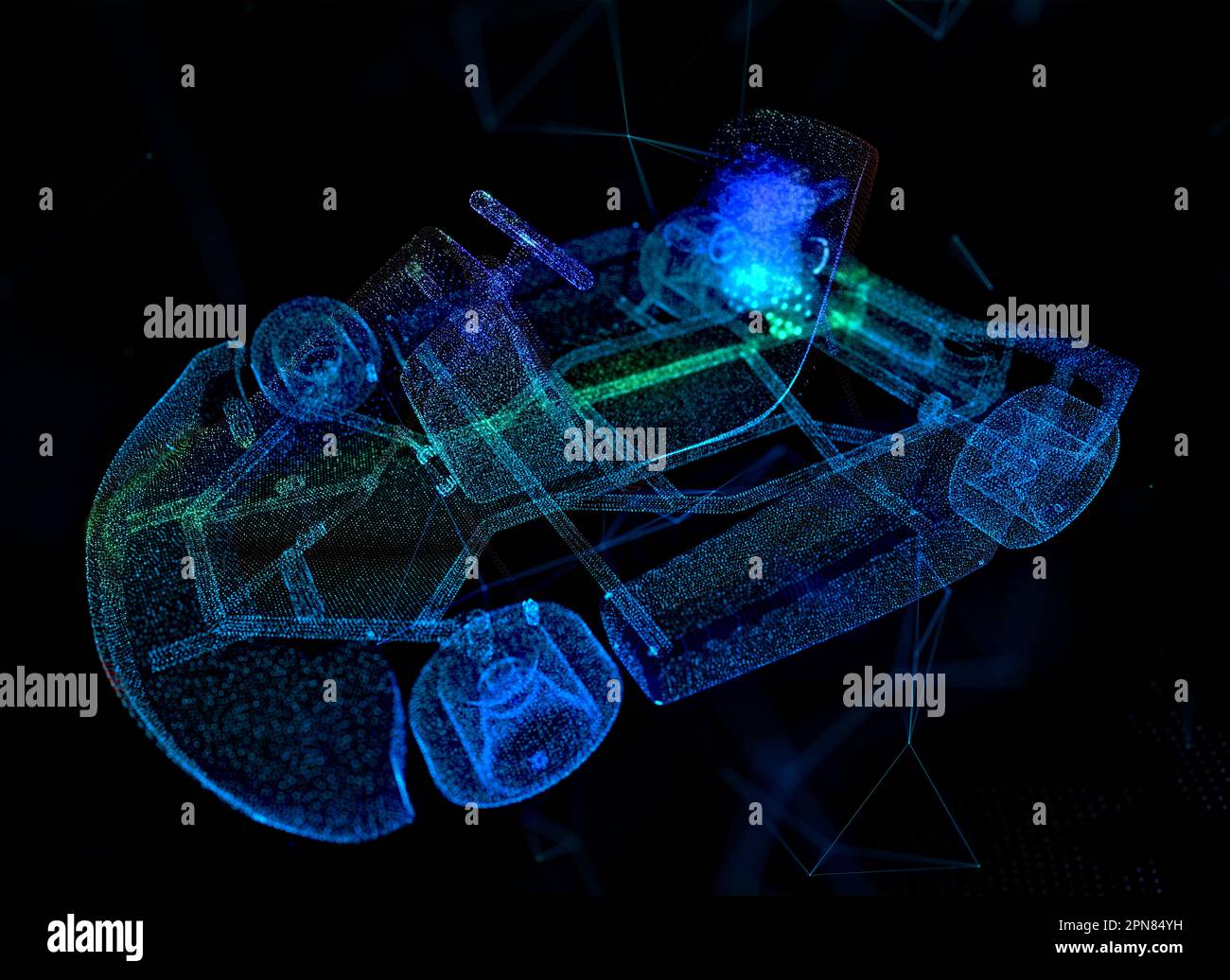 Karting car. Blue particle and lines form 3d model Kart Stock Photo - Alamy