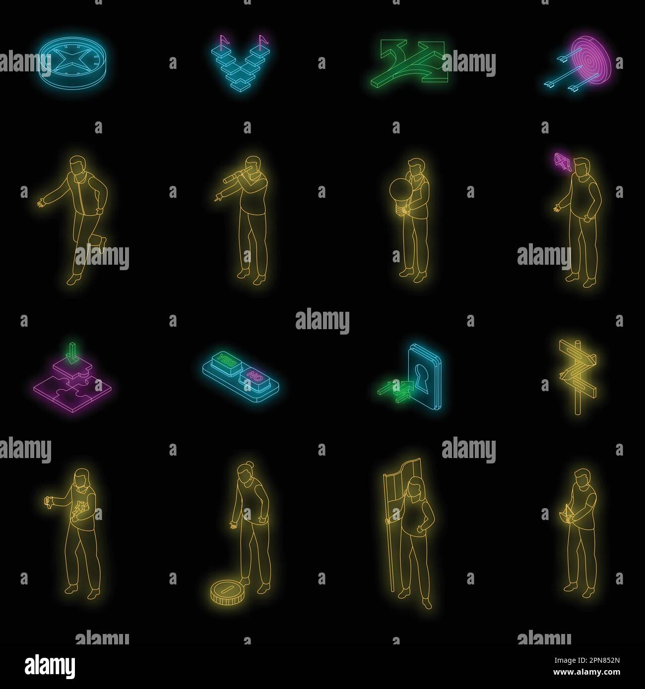 Opportunity icons set. Isometric set of opportunity vector icons neon ...