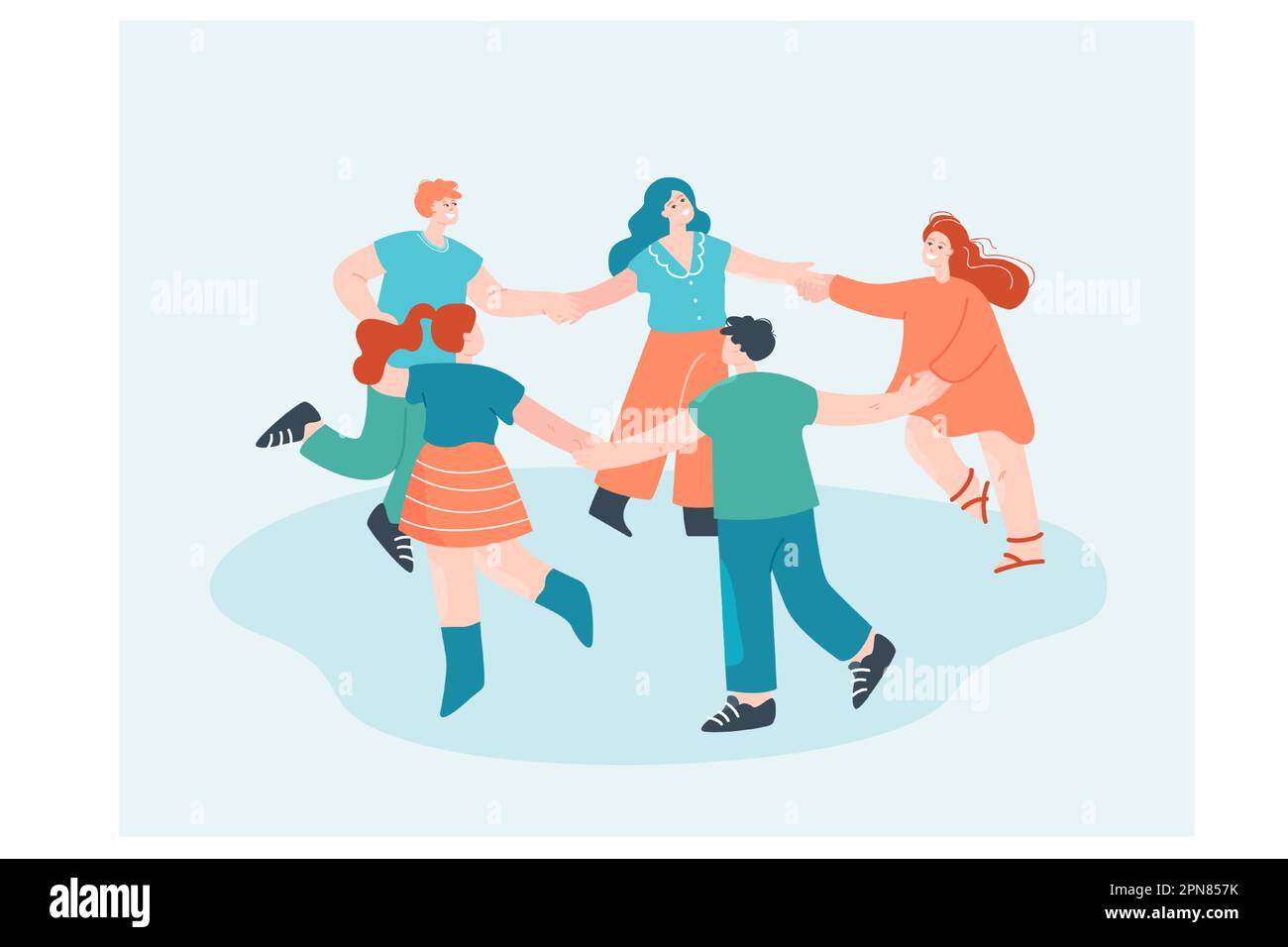 Happy cartoon friends holding hands and dancing in circle Stock Vector ...