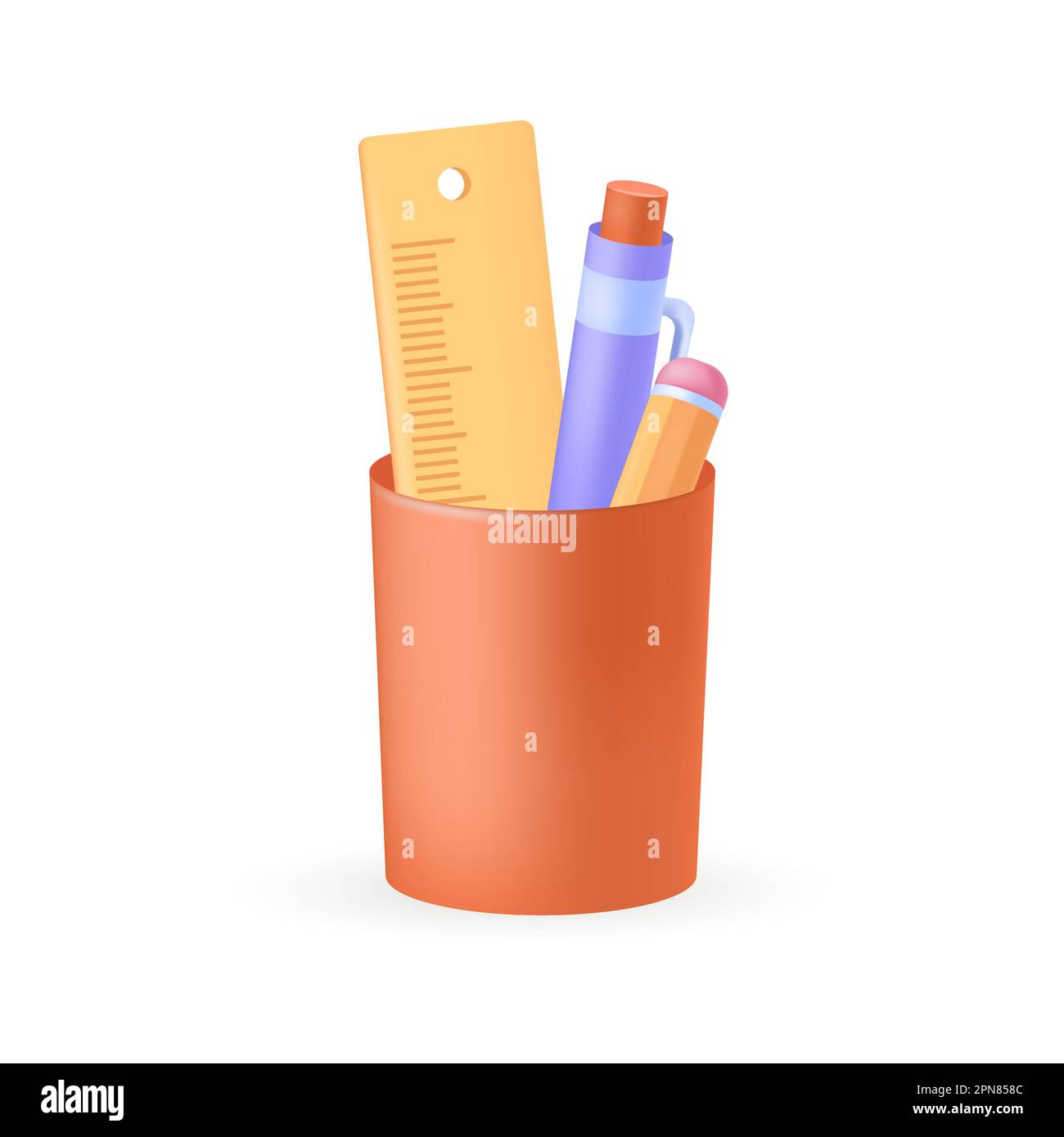 Pencil, pen and ruler in plastic cup holder 3D icon Stock Vector Image ...