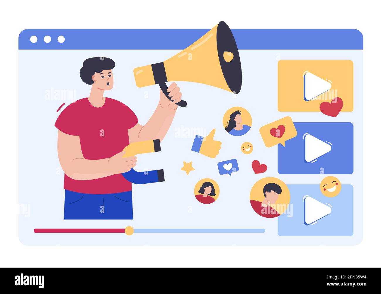 Influencer attracting new followers and likes in social media Stock ...