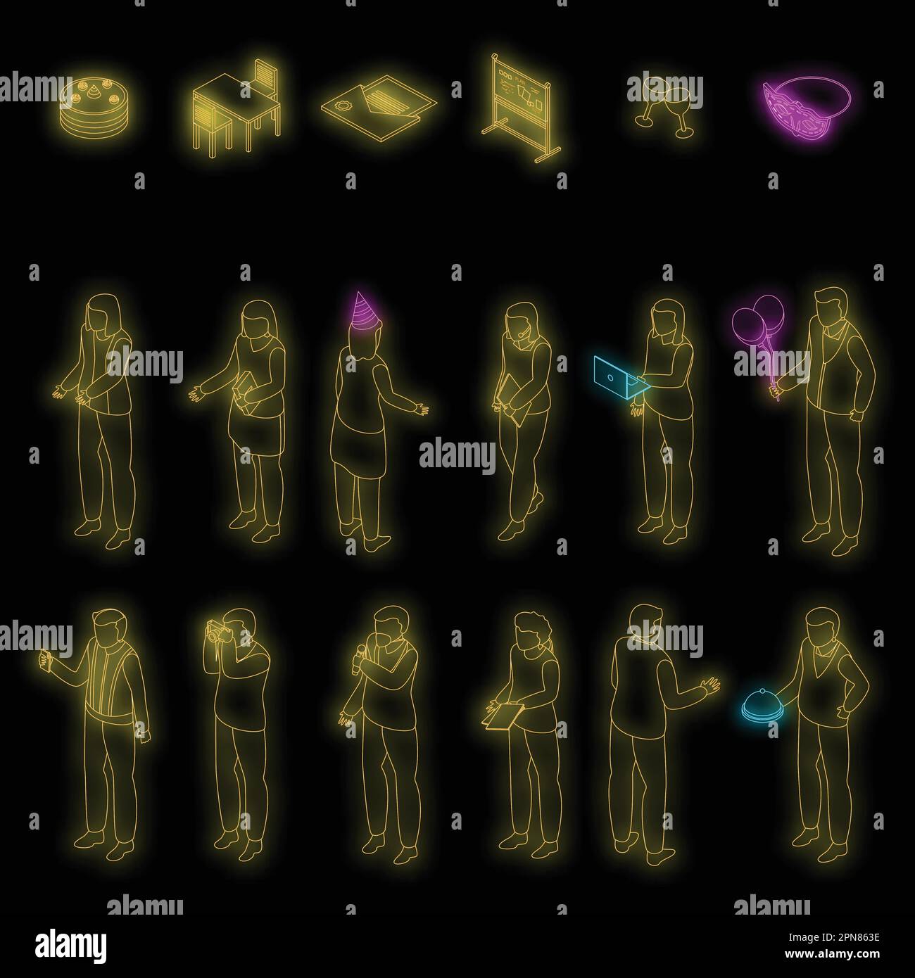 Event management icons set. Isometric set of event management vector ...