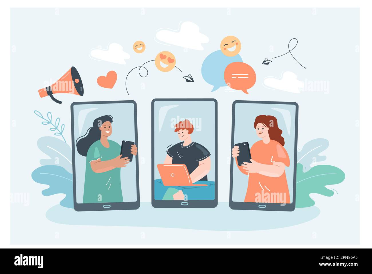 People communicating via social network flat vector illustration Stock Vector Image & Art - Alamy