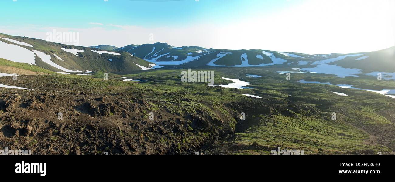 Panorama of old malpais. An changed lava field of type aa (pahoehoe ...