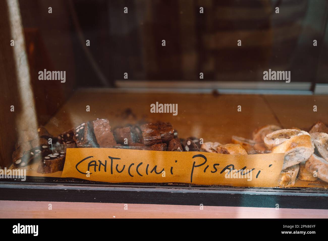 Traditional italian cantuccini cookies on counter store through the ...