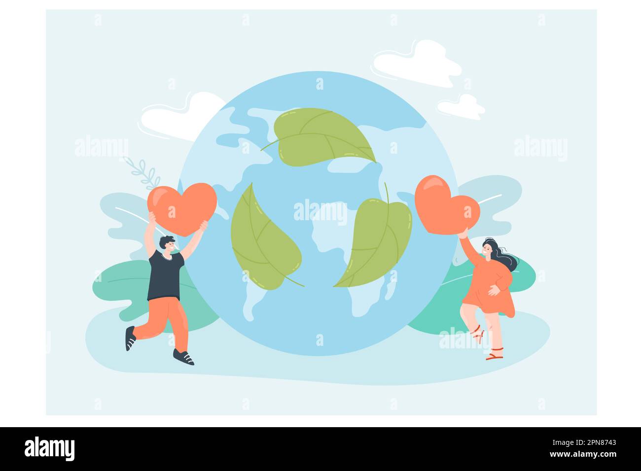 Couple people saving nature of Earth and reducing pollution Stock ...