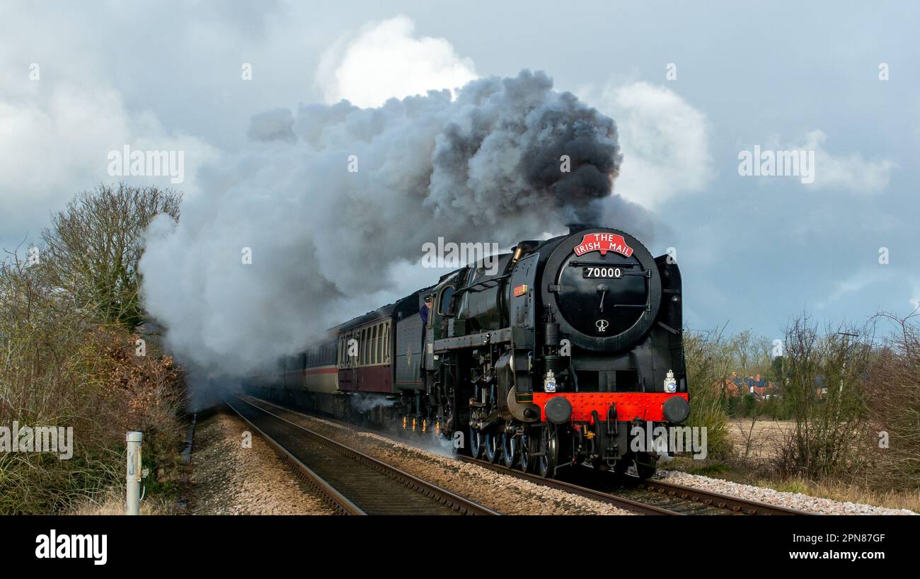 Britannia 70000 steam train passing through Shropshire Stock Photo - Alamy