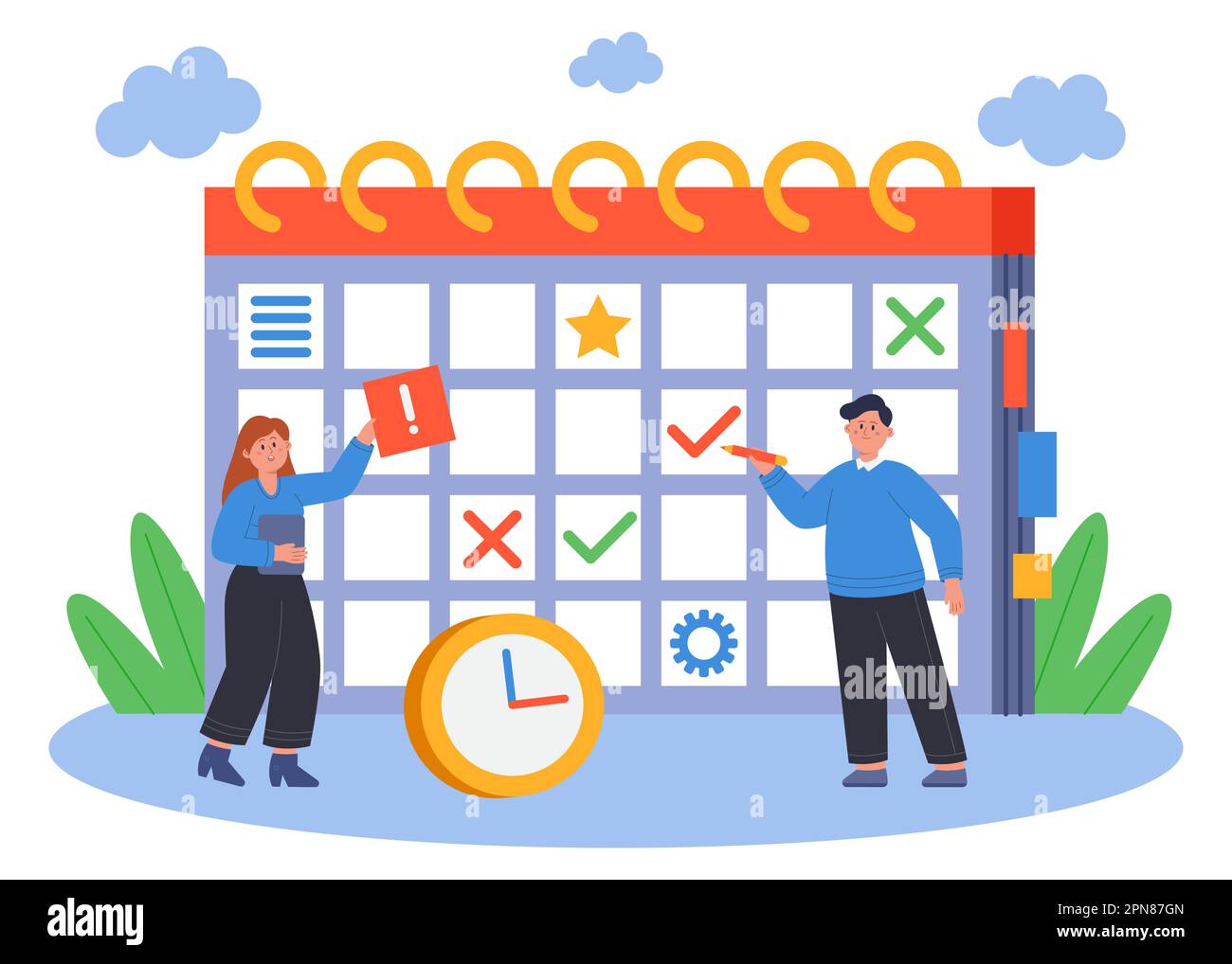 Office workers with huge calendar planning schedule for month Stock ...
