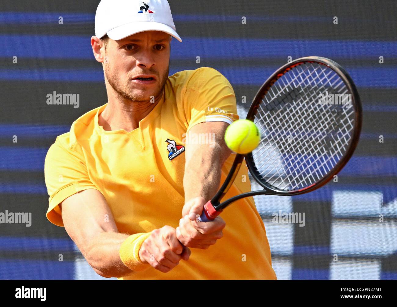 Germany's Yannick Hanfmann returns the ball to Brazil's Thiago Monteiro during an ATP Tour ...
