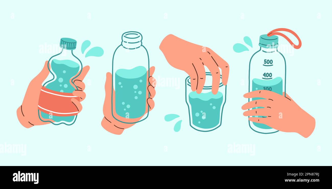 Drink more water set h2o vector illustration. Cartoon water bottles ...