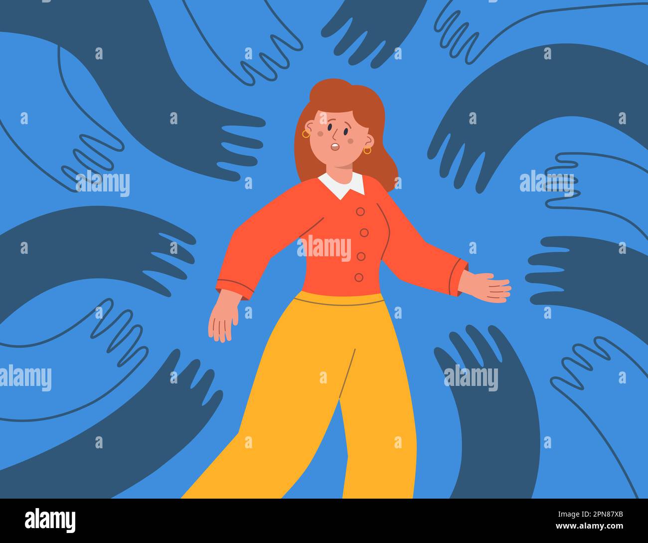 Girl in center surrounded by giant creeping hands Stock Vector Image ...