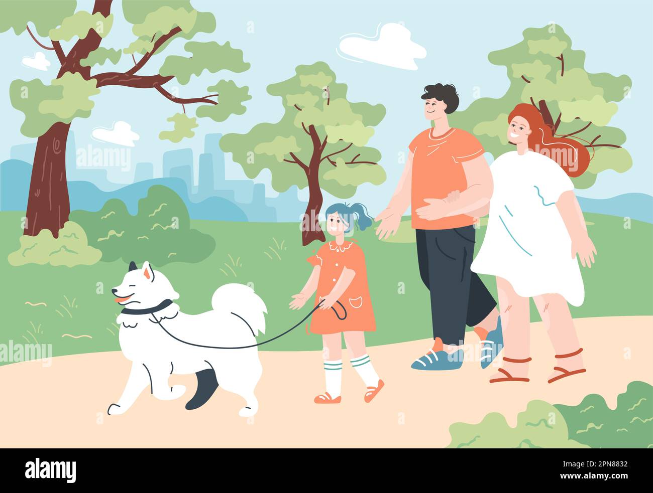 Happy family walk on summer Stock Vector Images - Alamy