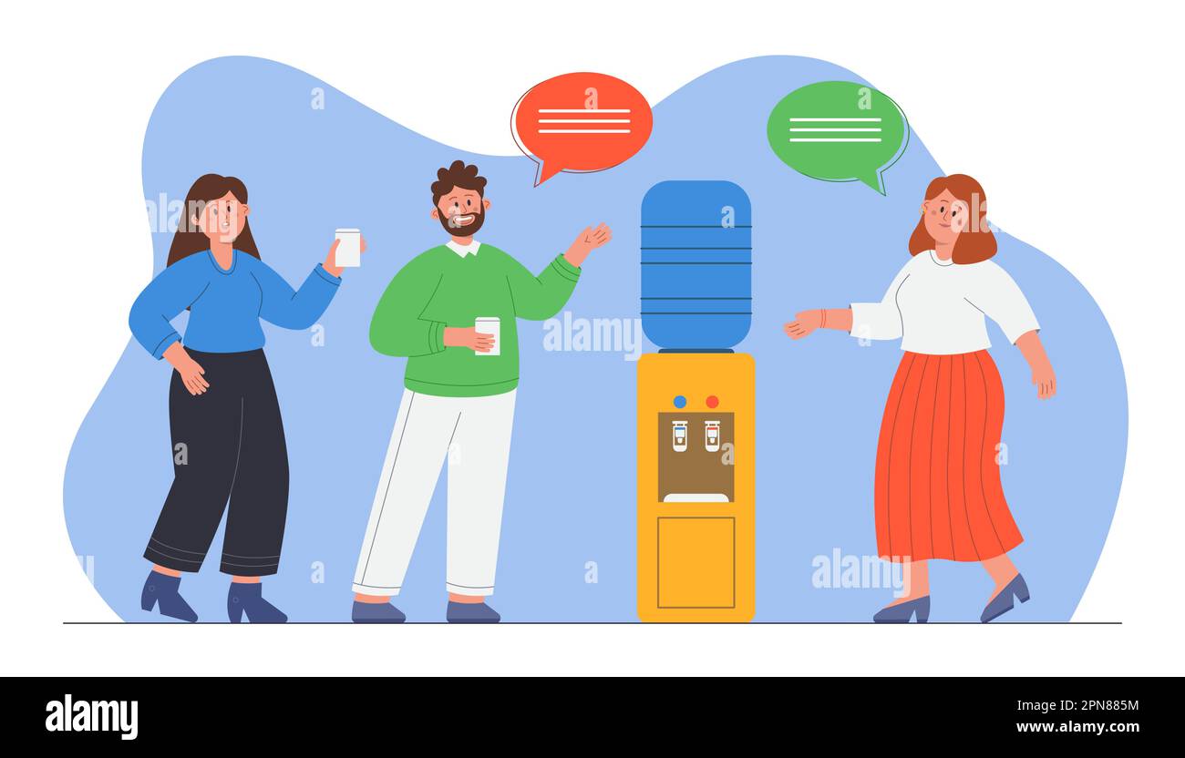 Cartoon colleagues talking at water dispenser in workplace Stock Vector ...