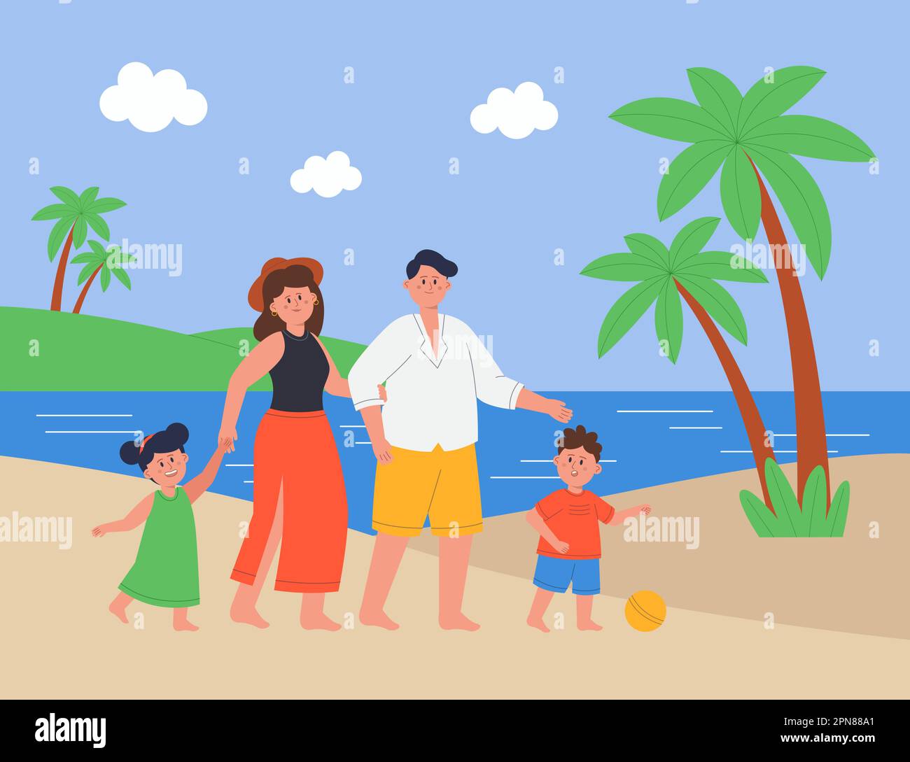 Family on sandy summer beach flat vector illustration Stock Vector ...