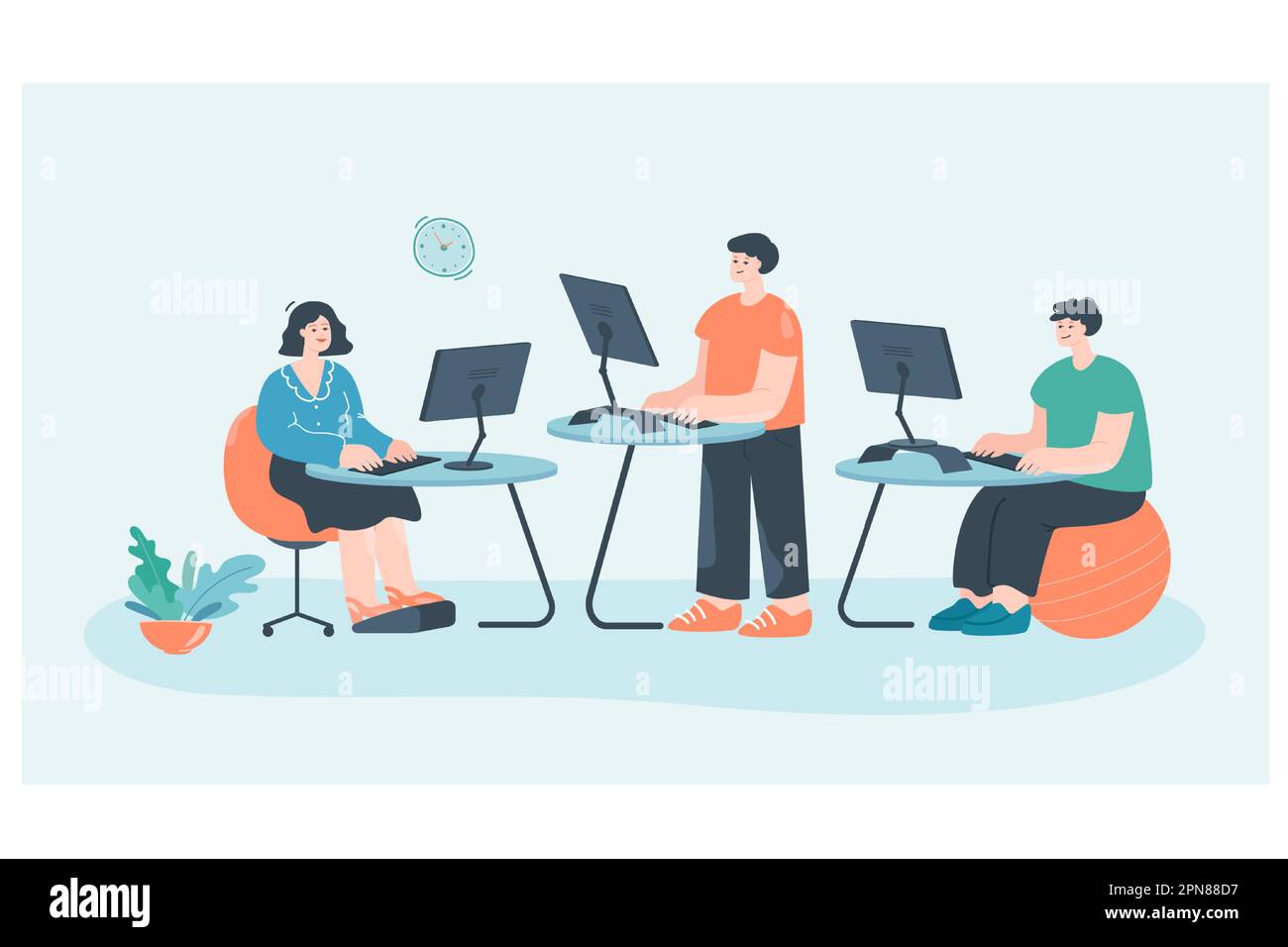 Work of employees on ergonomic modern office workplace Stock Vector ...