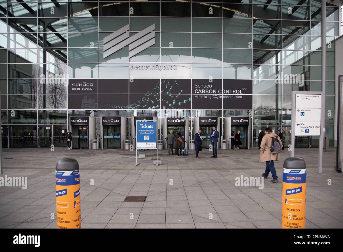 Munich, Germany. 17th Apr, 2023. Eingang West der Messe München und der ...