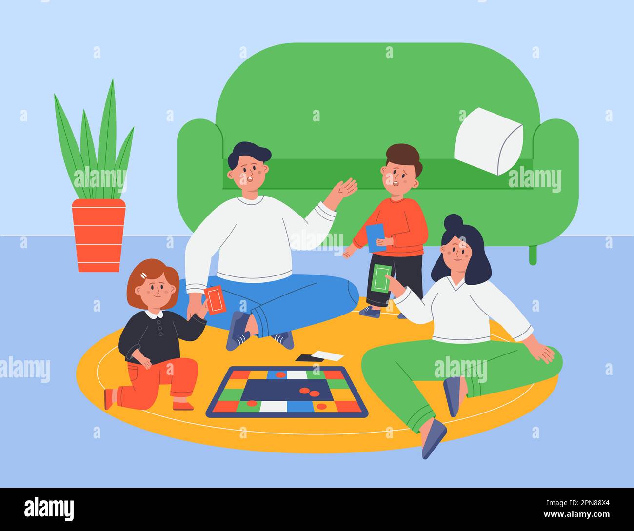 Happy family playing hobby game at home flat vector illustration Stock ...